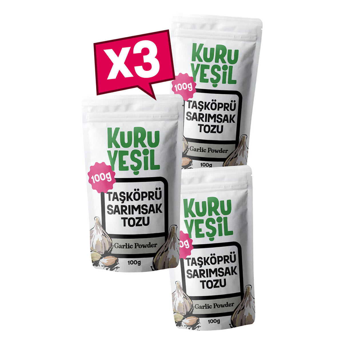 Yerli Sarımsak Tozu 3x100 gr | Kuru Sebze Tozu – Kuru Yeşil